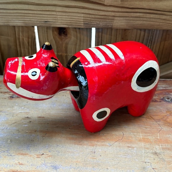 Hand Crafted | Accents | Vintage Japanese Red Cow Akabeko Paper Mache Handmade Folk Art Toy L ...